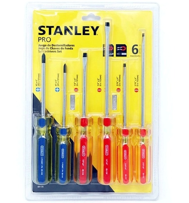 Desarmadores KIT STANLEY de 6 PZAS / PHILIPS CASTIGADERA / PRO / DEWALT ...